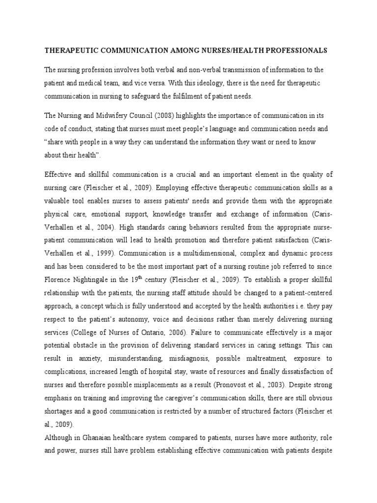 Therapeutic Communication Among Health Professionals | PDF ...