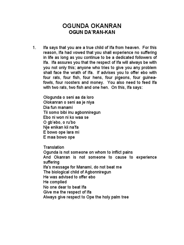 Guidance from Ogunda Okanran: Insights from the Sacred Texts of Ifa | PDF