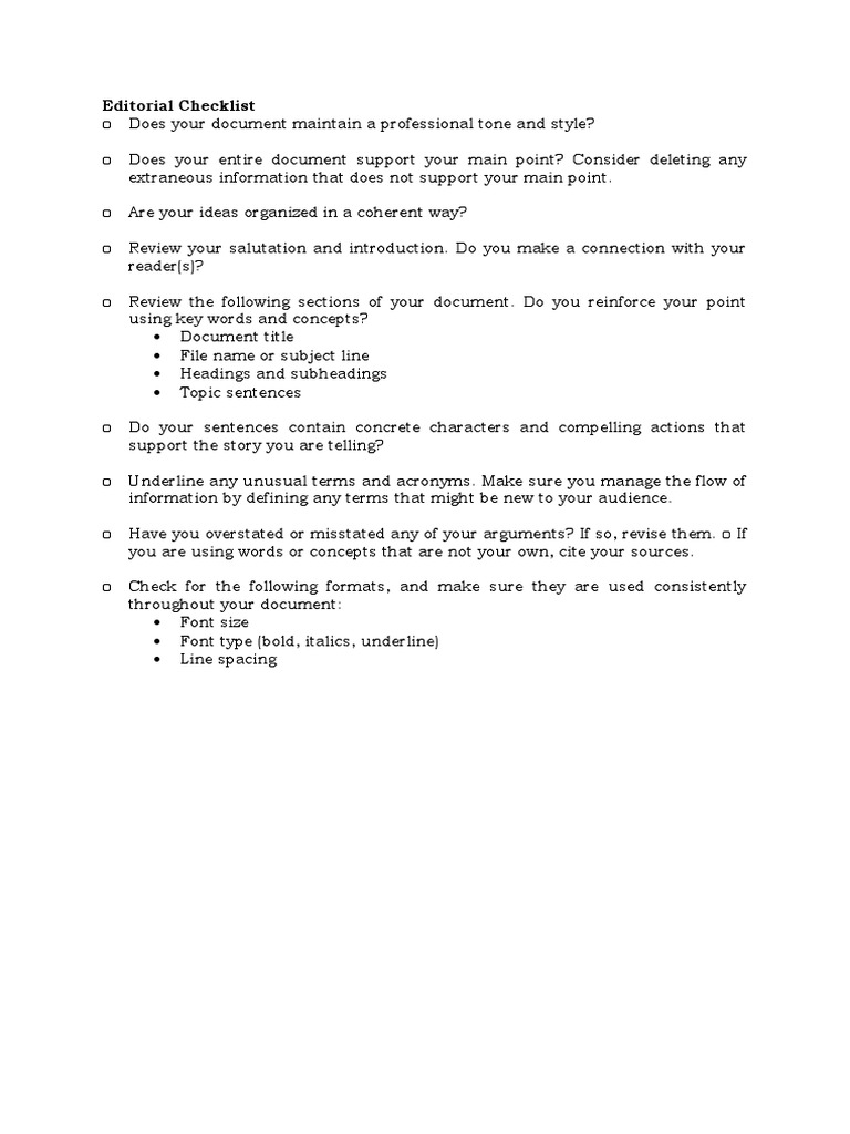 Editorial Checklist | PDF