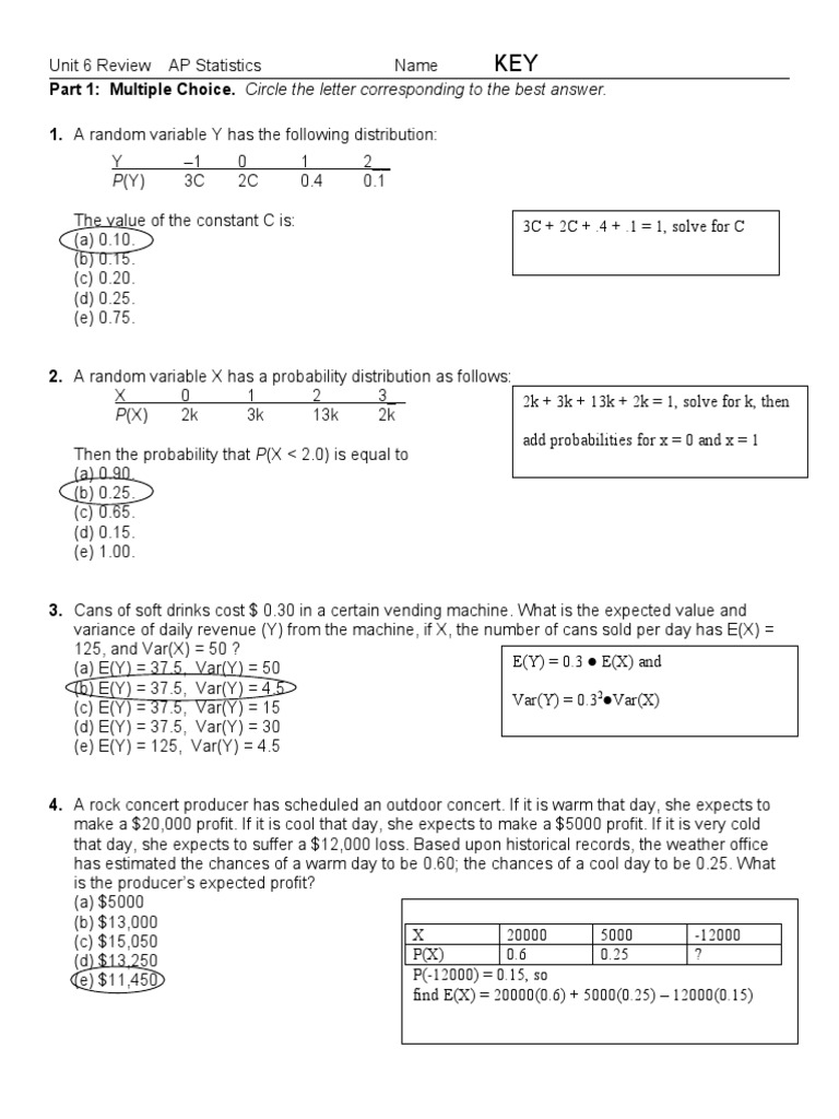AP Statistics Unit 6 Review Key | PDF | Normal Distribution | Variance