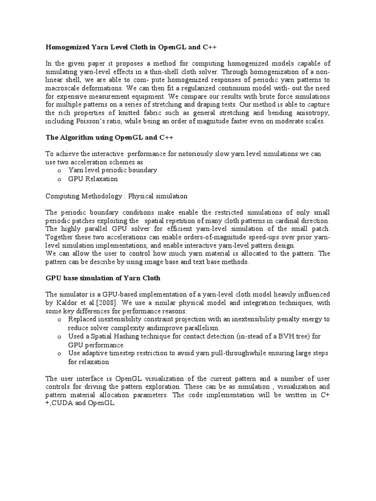 Yarn Simulation in OpenGL & C++ | PDF | Simulation | Graphics Processing Unit