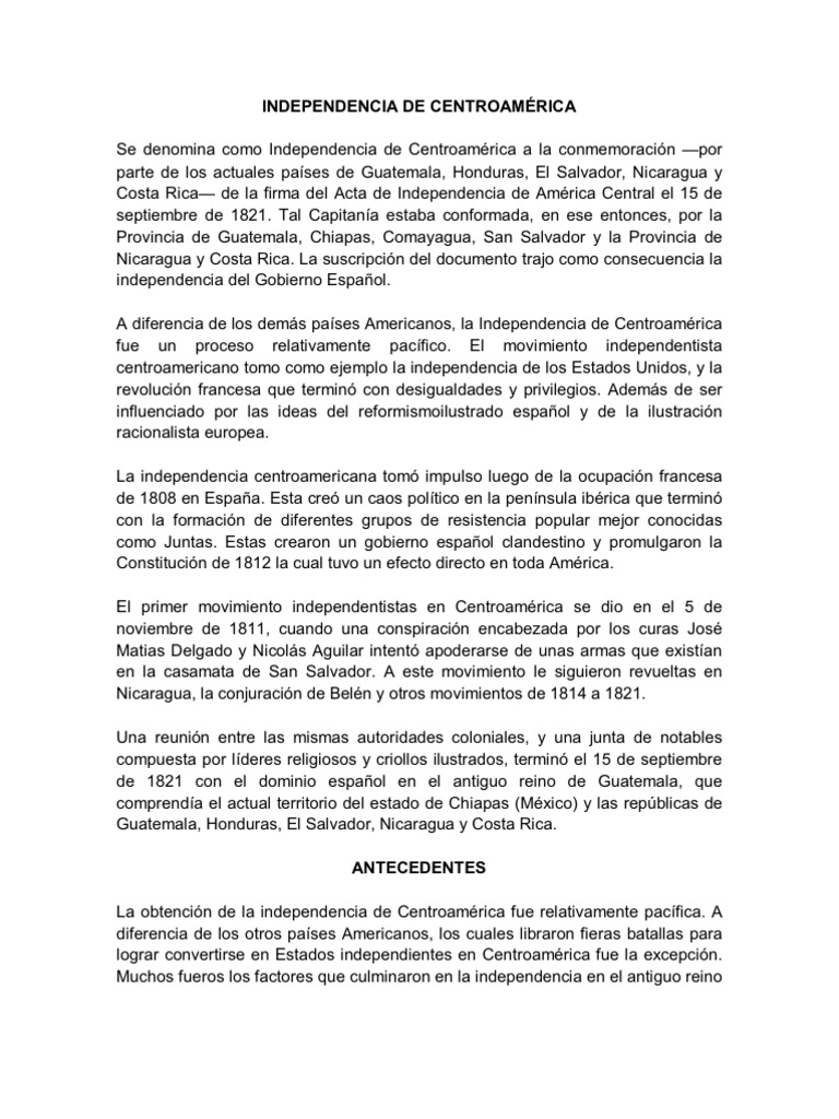 INDEPENDENCIA DE CENTROAMÉRICA