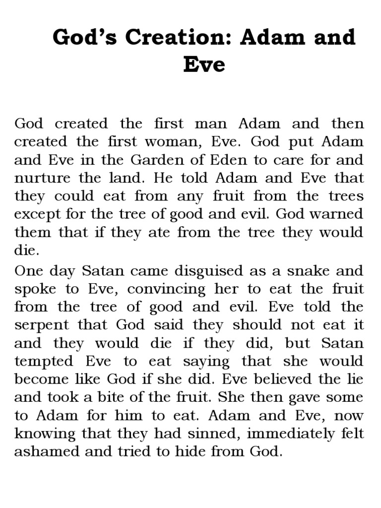 God's Creation: Adam and Eve | PDF