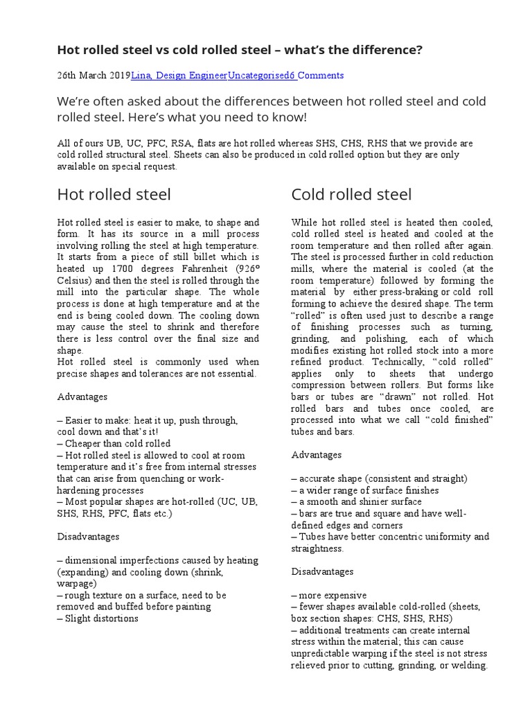 Hot Rolled Steel Vs Cold Rolled Steel | PDF | Rolling (Metalworking ...