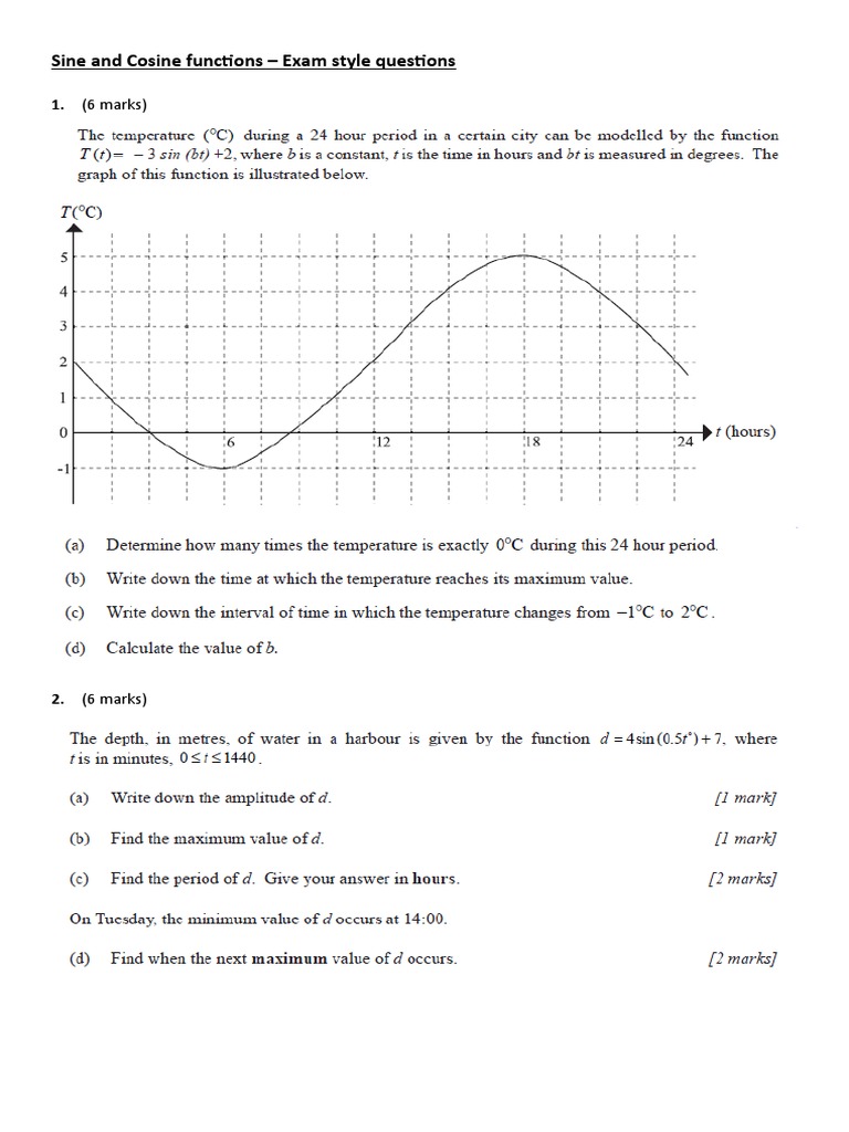 Sine and Cosine Functions - Exam Style Questions | PDF | Angle | Motion ...