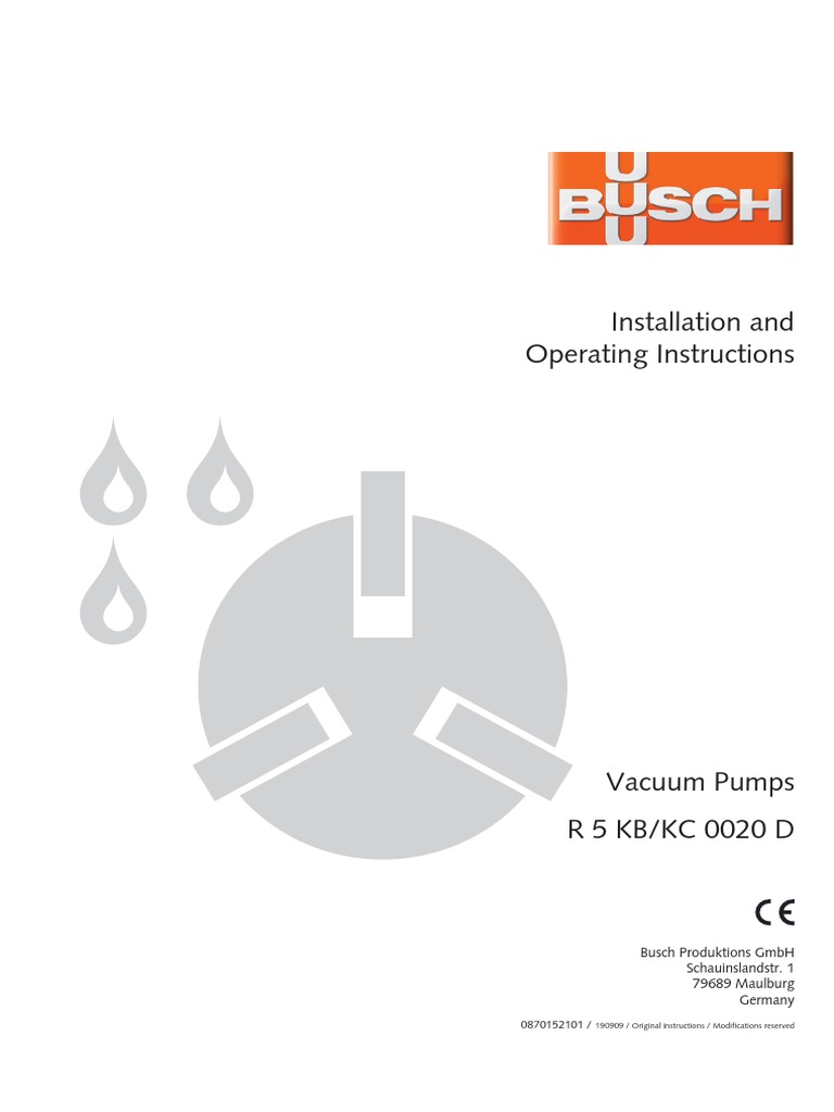 Busch Vacuum Pump R 5 KB/KC 0020 Manual | PDF | Pump | Vacuum