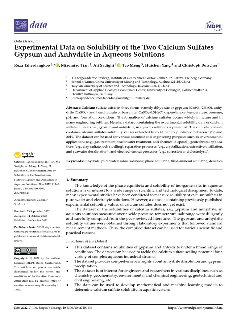 Data 07 00140DVADSWADSSD | PDF | Solubility | Gypsum