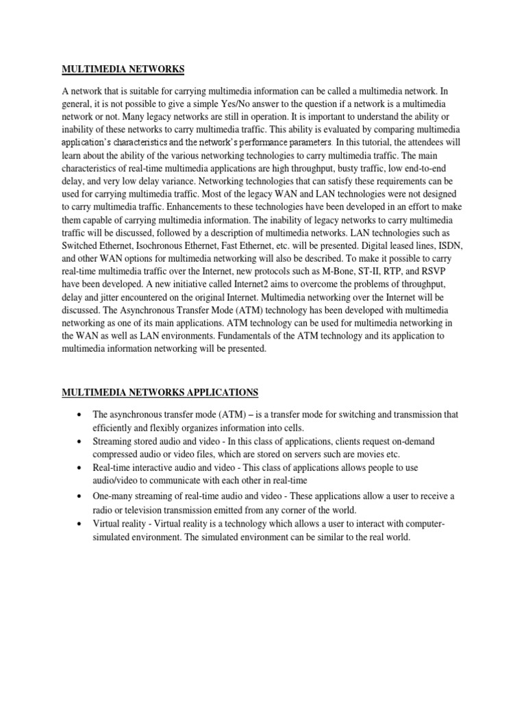 Multimedia Networks | PDF | Computer Network | Asynchronous Transfer Mode