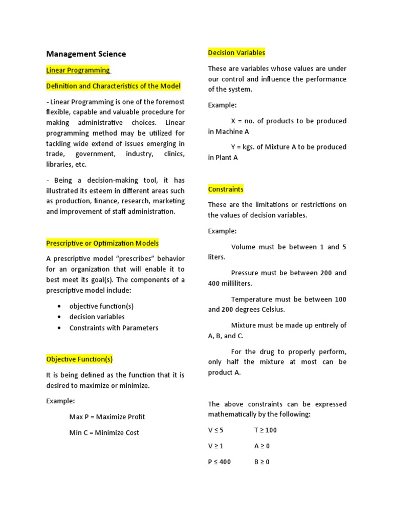 Management Science | PDF | Loss Function | Variable (Mathematics)