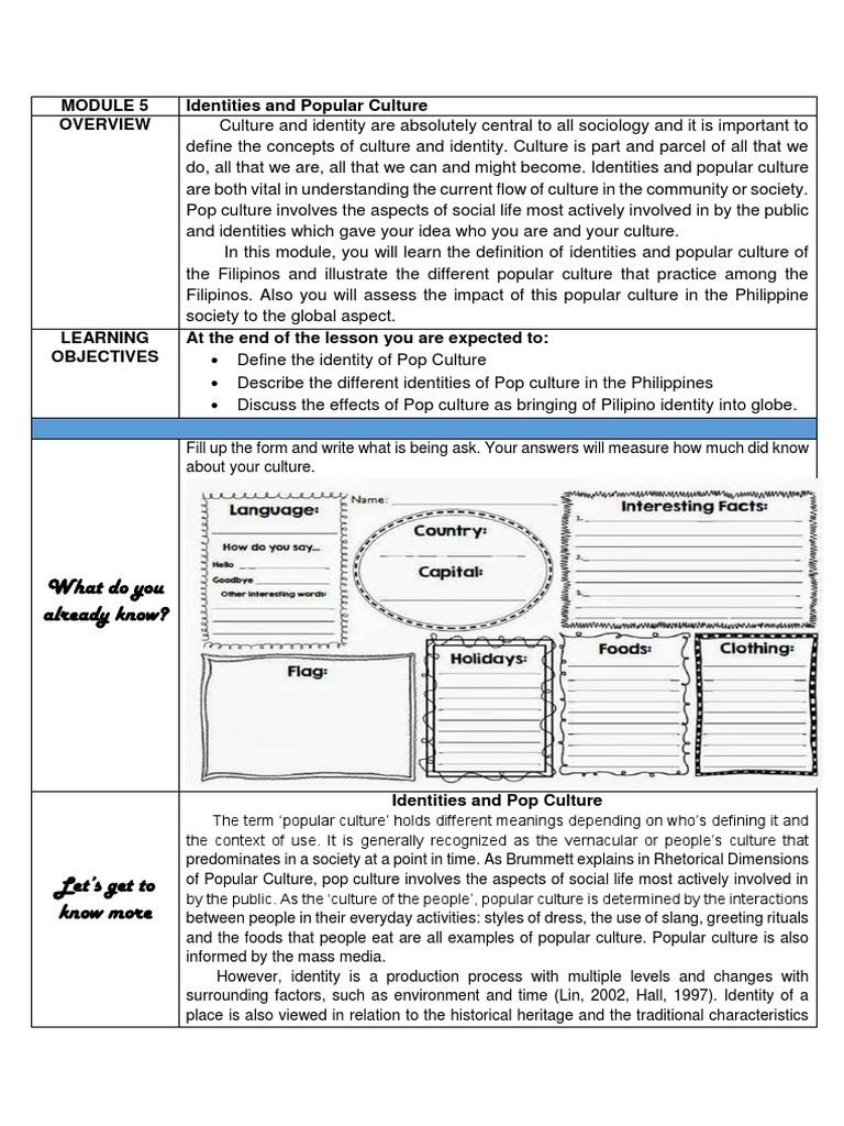 MODULE 5 - Identities and Pop Culture | PDF | Popular Culture ...