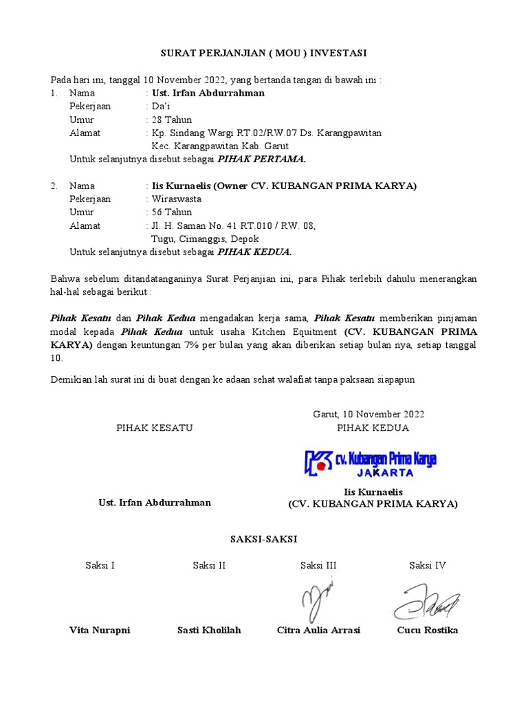 SURAT PERJANJIAN | PDF
