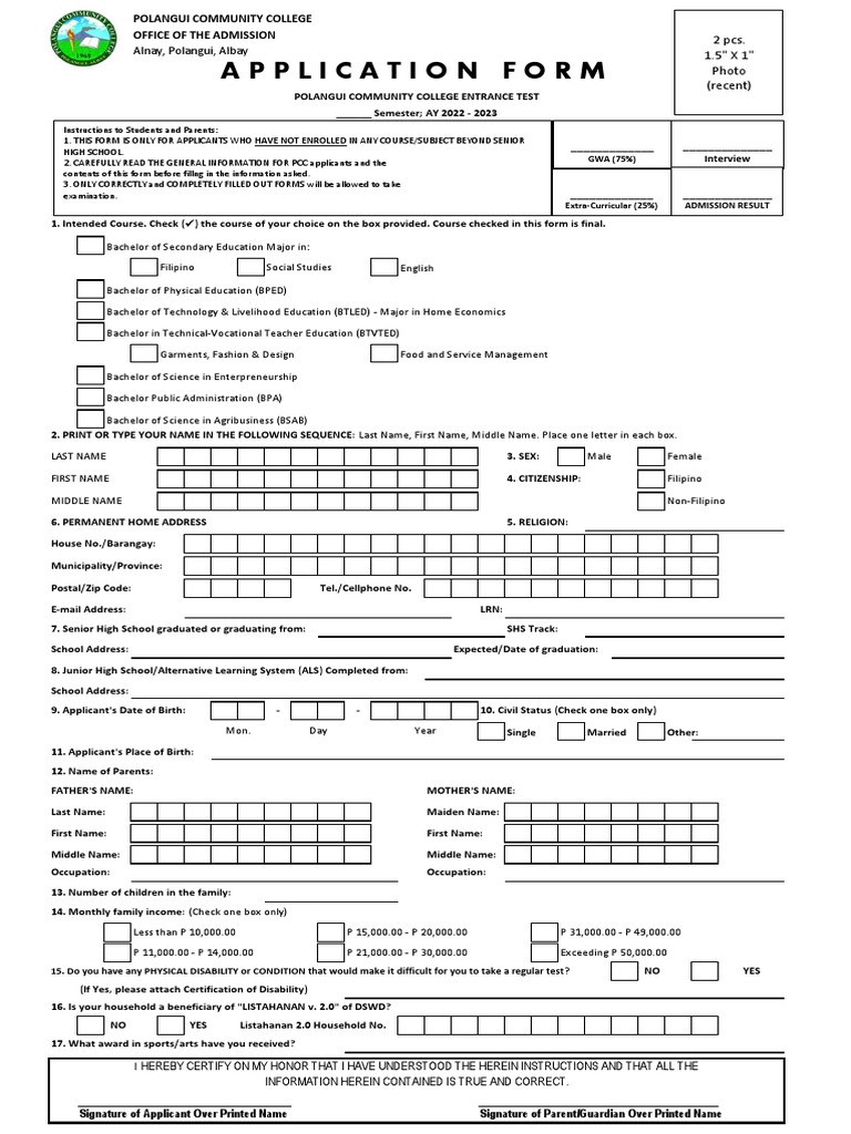 Application Form | PDF | University And College Admission
