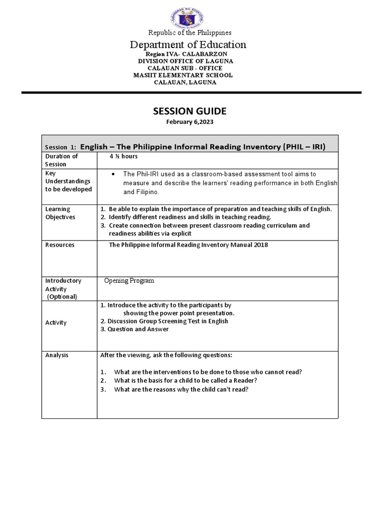 Session Guide Phil Iri | Download Free PDF | Learning | Education Theory