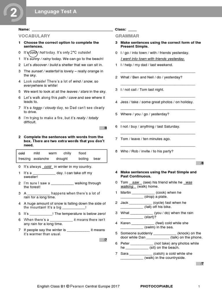 ECB1 - Tests - Language Test 2A | PDF