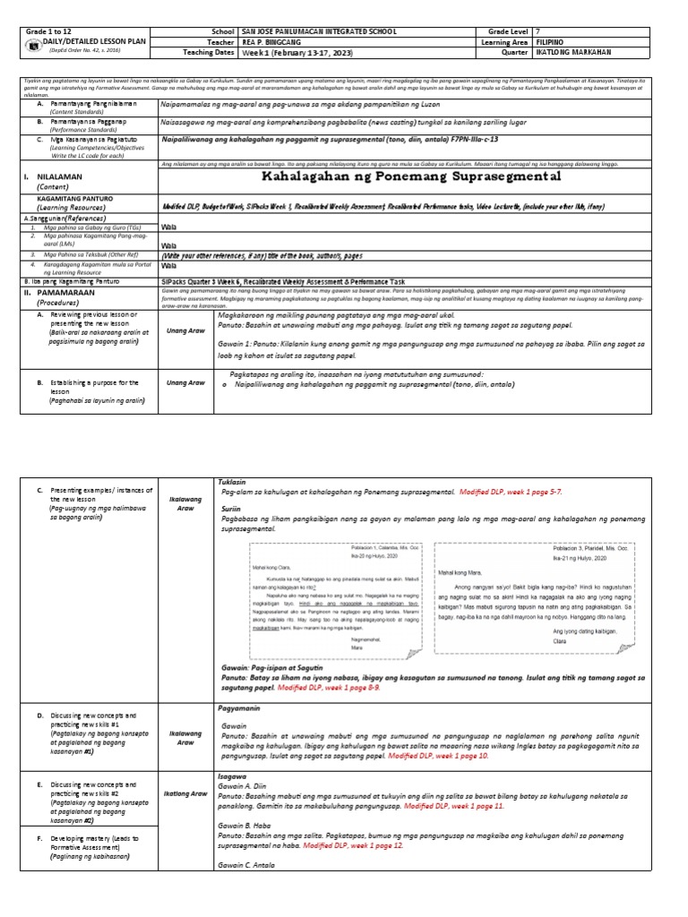 FILIPINO 7-DLL - JHS-Q3-Wk1 | PDF