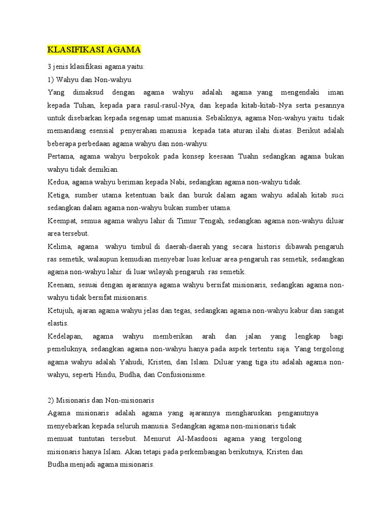 KLASIFIKASI AGAMA | PDF