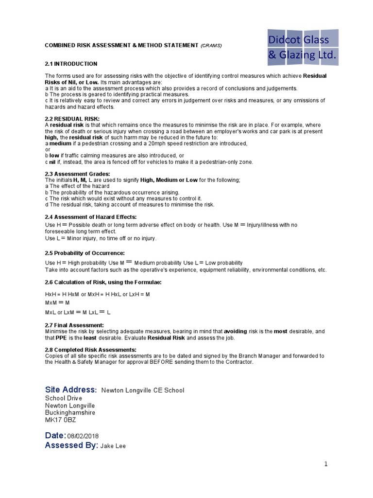 Glass Handling Risk Assessment Guide | PDF | Risk | Personal Protective ...