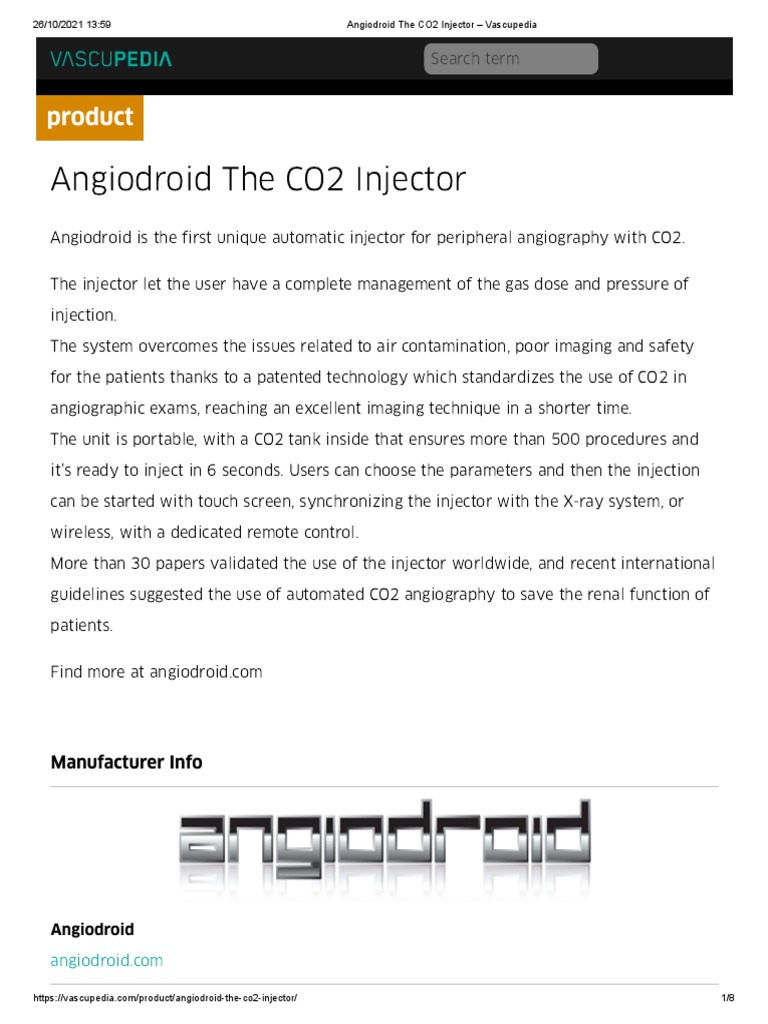 Angiodroid The CO2 Injector - Vascupedia | PDF | Angiography | Medical ...