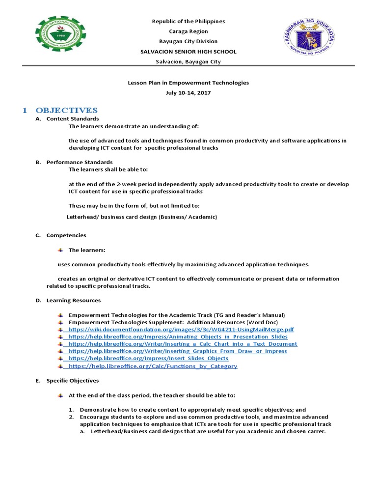 Lesson Plan in Empowerment Technologies Week 4 | Download Free PDF ...