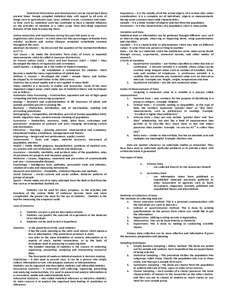 Lecture Statistics Pdf Statistics Level Of Measurement