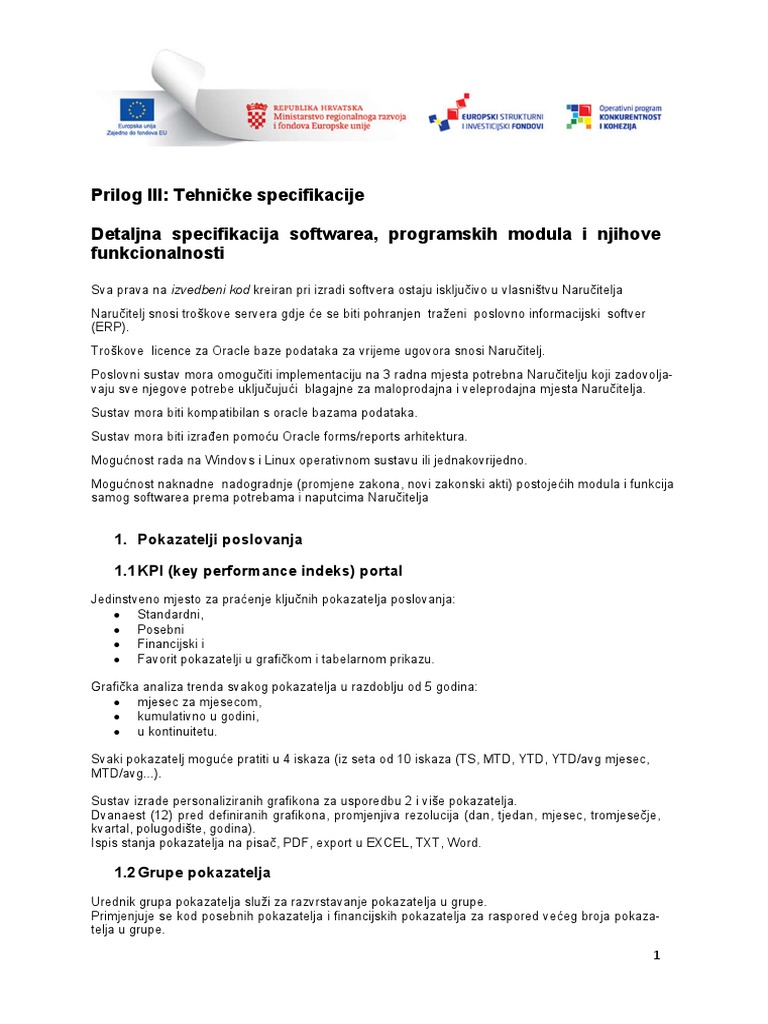 Prilog III Tehnike Specifikacije Detaljna Specifikacija | PDF