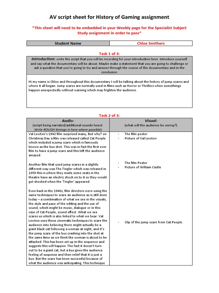 Av Script Sheet For Yr2 Sss 1 | PDF