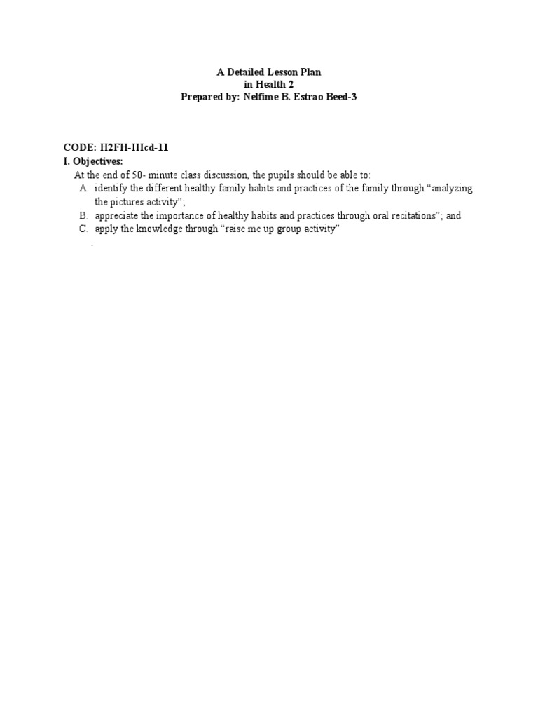 Healthy Family Habits Lesson Plan | PDF