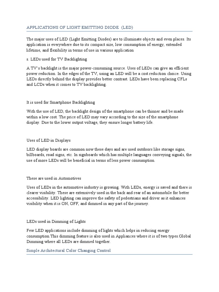 Applications of Light Emitting Diode | PDF | Light Emitting Diode ...