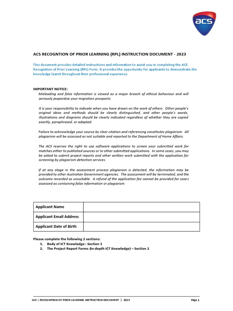 ACS RPL Instruction Document | PDF | Information Technology | Plagiarism