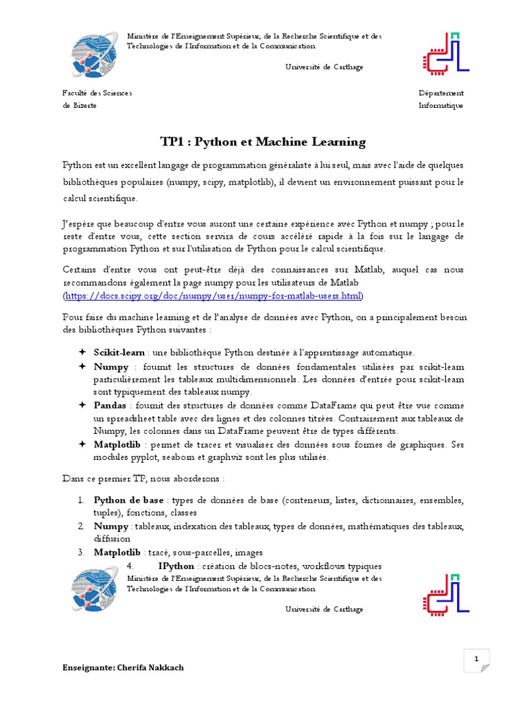 TP1: Python et Machine Learning | PDF | Python (Langage de programmation) | Apprentissage ...