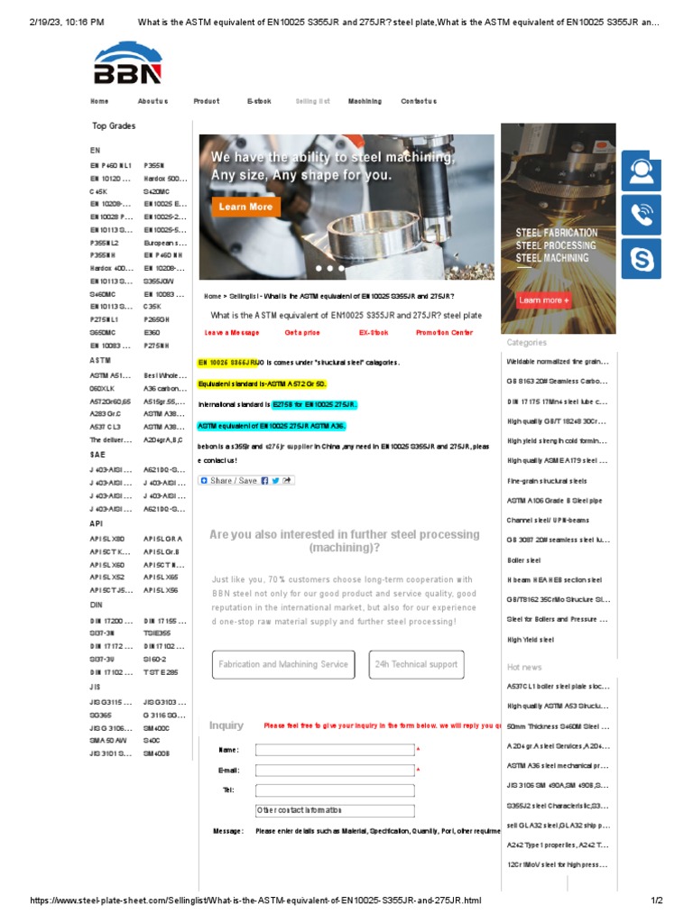 ASTM Equivalent of EN10025 S355JR and 275JR | PDF | Steel | Structural ...