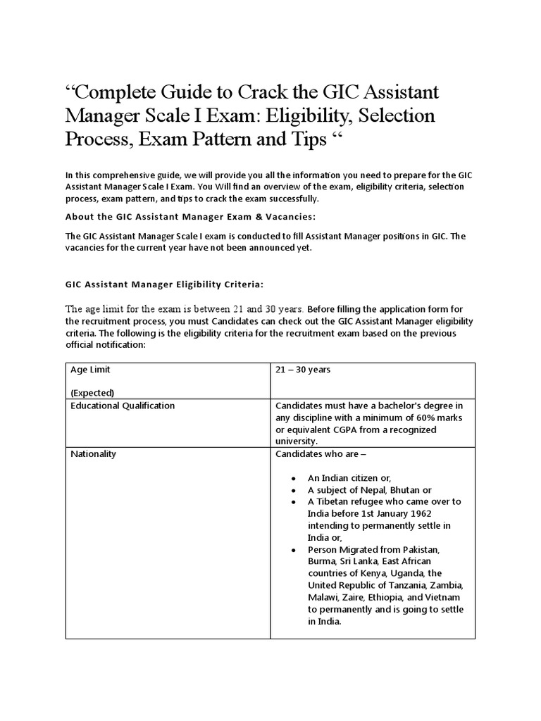 Overview of Gic Assistant Manager Scale I Exam | PDF | Qualifications