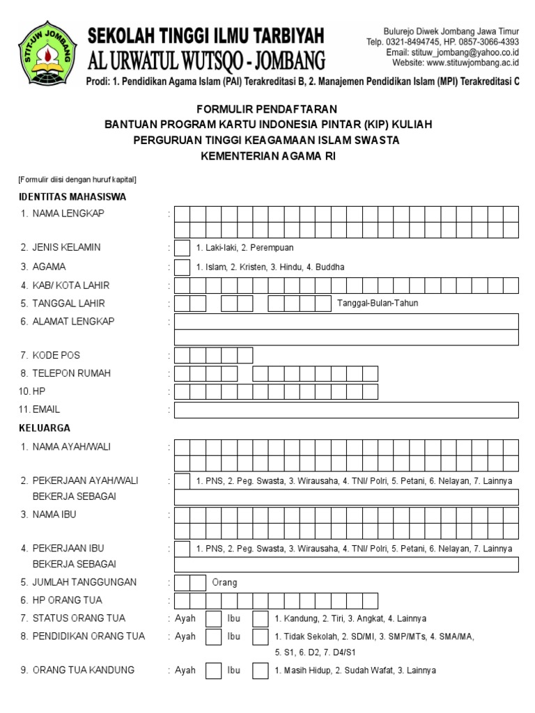 Formulir KIP Kuliah Perguruan Tinggi | PDF | Perjalanan