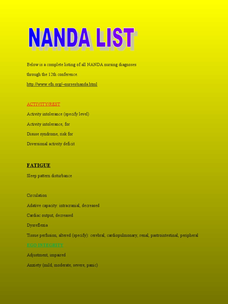 NANDA Nursing Diagnoses | PDF