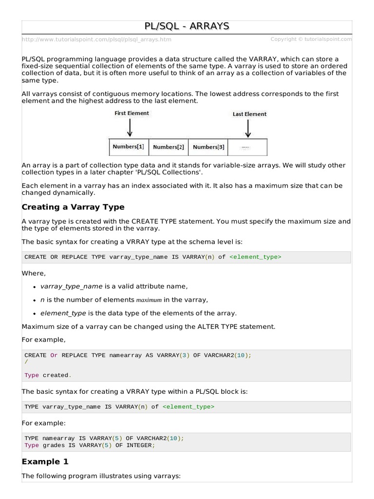 PLSQL Arrays | PDF | Pl/Sql | Computing
