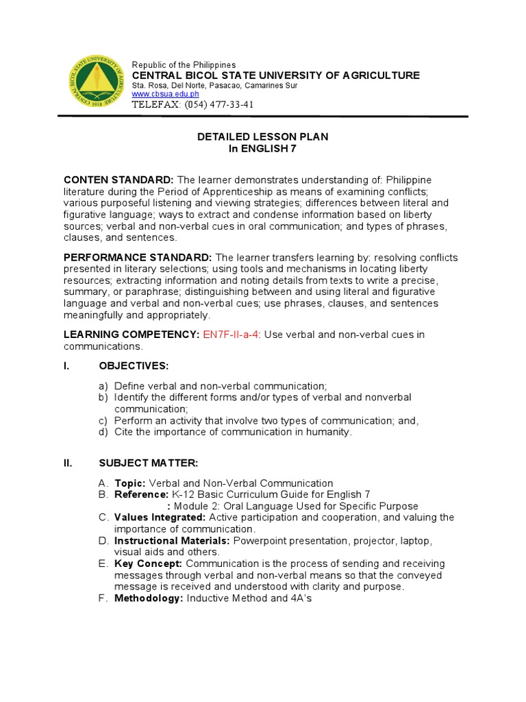 Lesson Plan | PDF | Communication | Nonverbal Communication