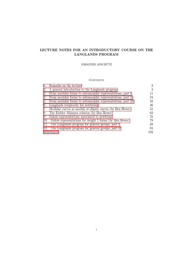 Introductory Langlands Program Notes | PDF | Representation Theory ...