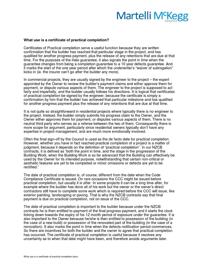 What Use Is A Certificate of Practical Completion | PDF | Arbitral ...