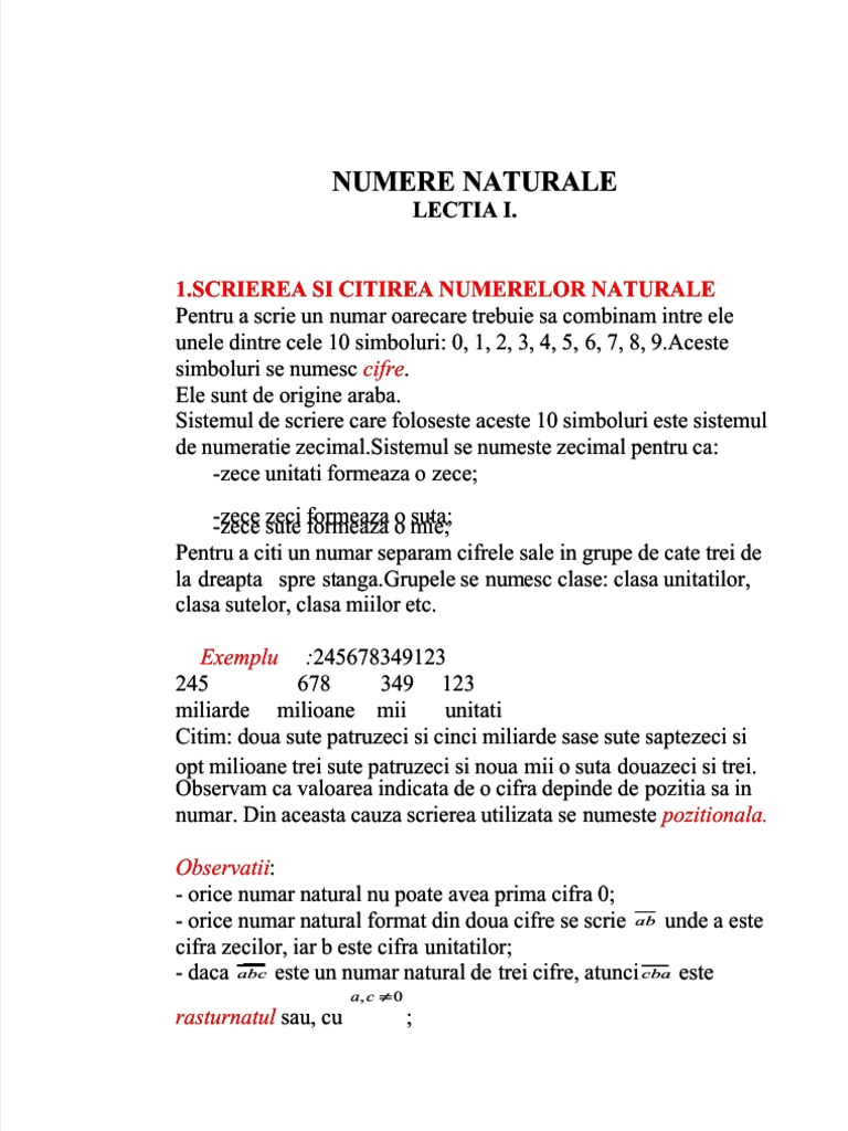 Scrierea Si Citirea Numerelor Naturale k5 | PDF