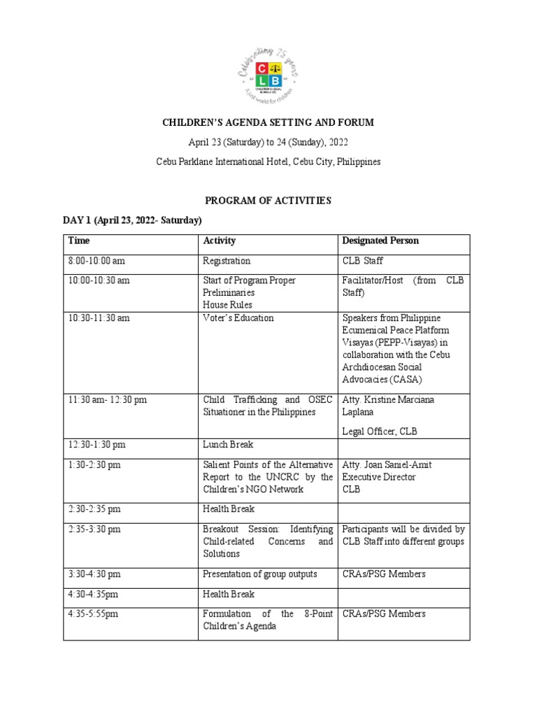 Program Childrens Agenda Setting and Forum | PDF