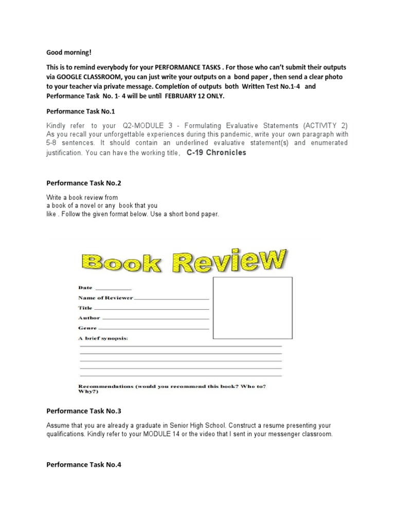 Grade 4 Performance Tasks Q2 Instructions | PDF | Career & Growth ...