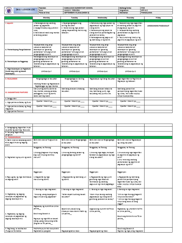 DLL Epp-He Week 3 Quarter 2 | PDF