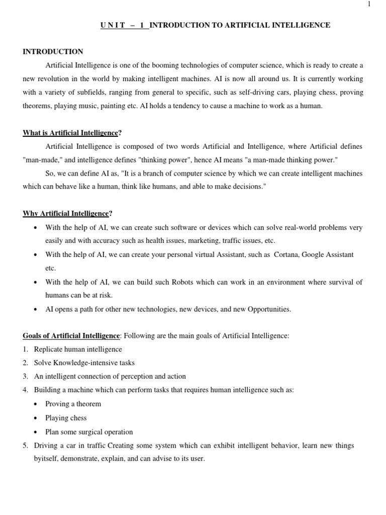 Ai Unit-1 | PDF | Artificial Intelligence | Intelligence (AI) & Semantics