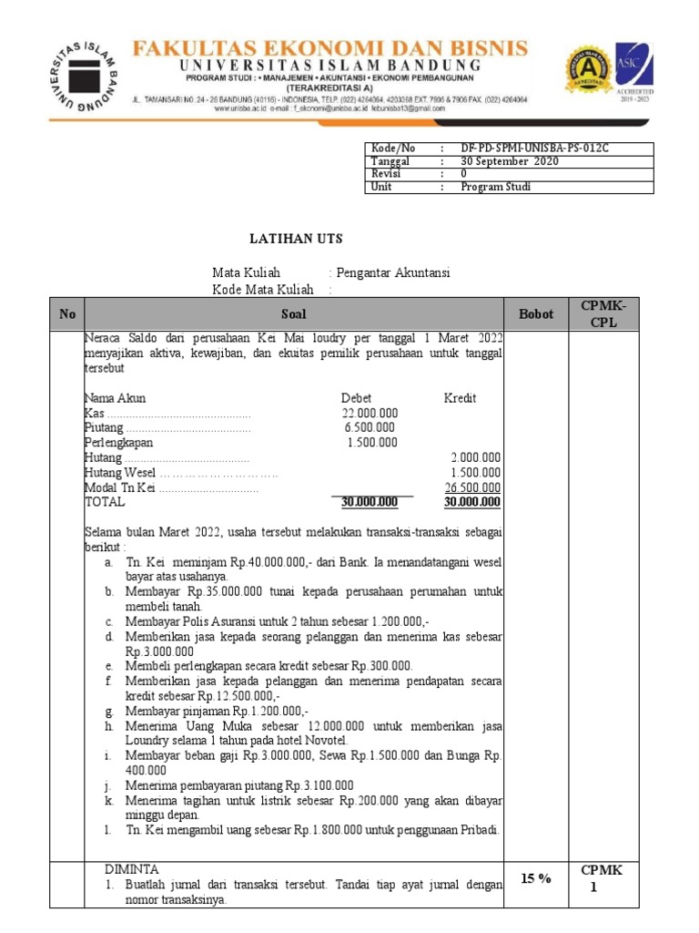 Latihan Soal Uts 22 Ok | PDF | Pengelolaan Keuangan & Uang