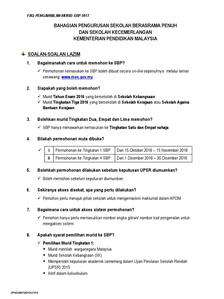 Soalan Lazim SBP | PDF