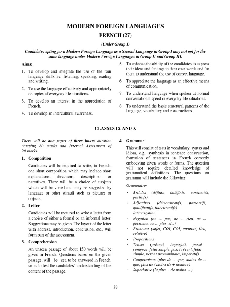 Syllabus of French 2023 | PDF | Vocabulary | Language Education