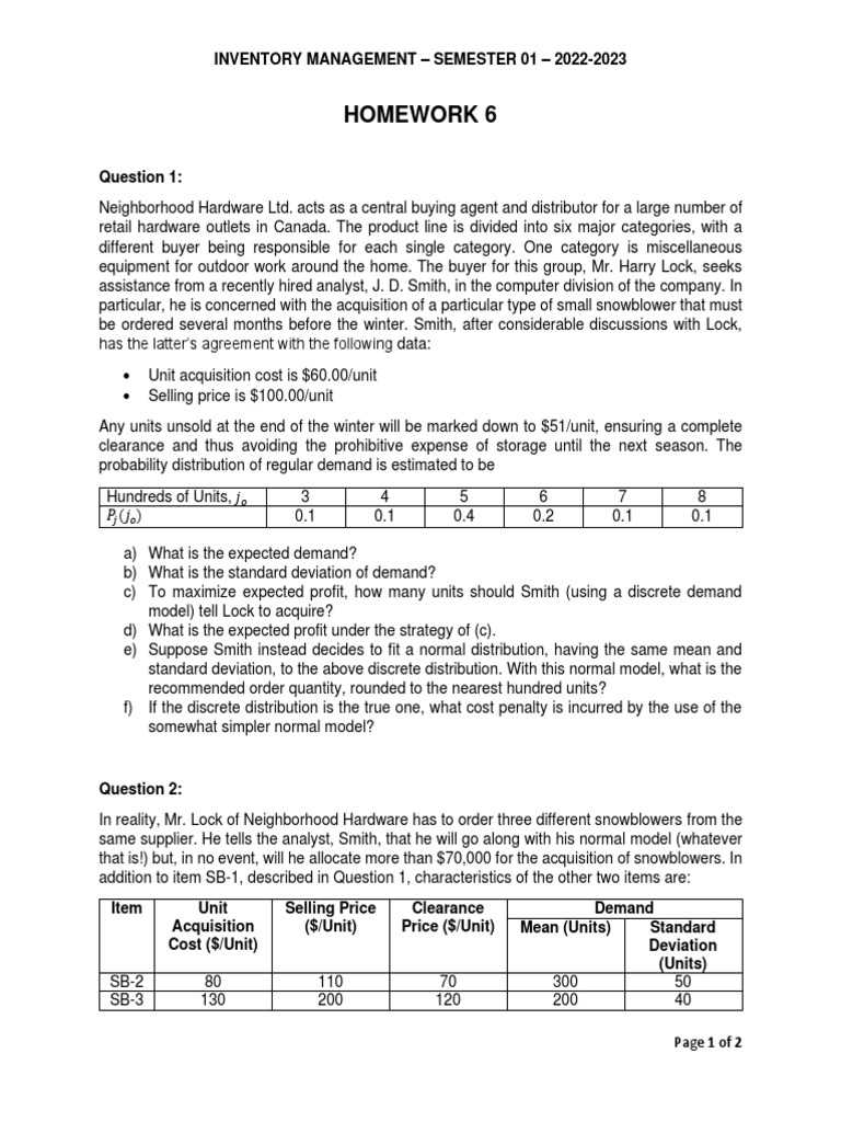 Inven HW6 | Download Free PDF | Demand | Procurement