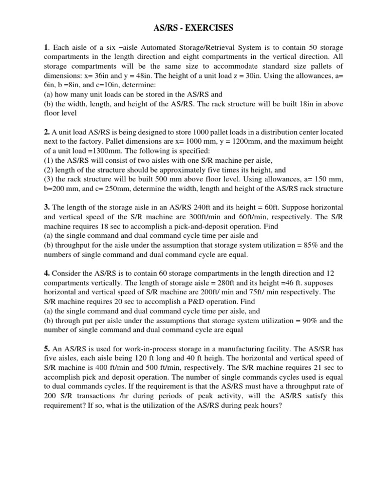 ASRS Exercises | PDF