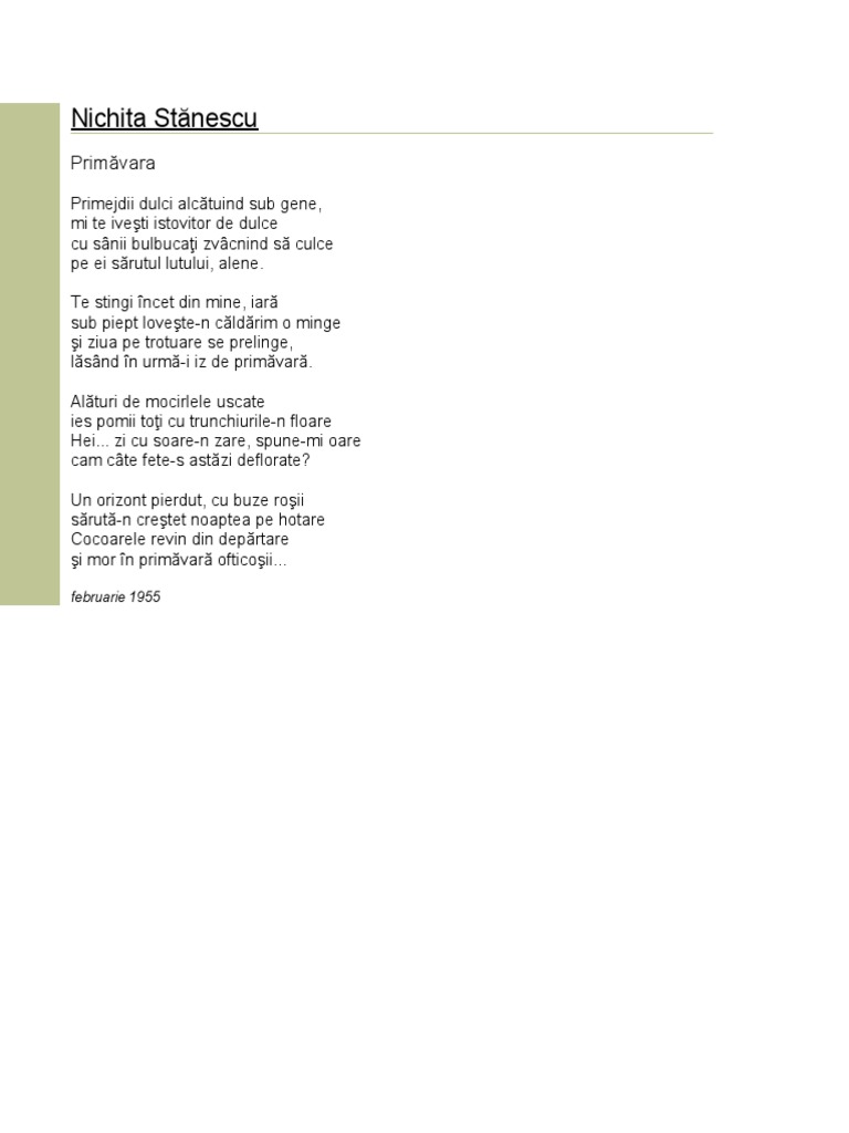 Primavara - Nichita Stanescu | PDF