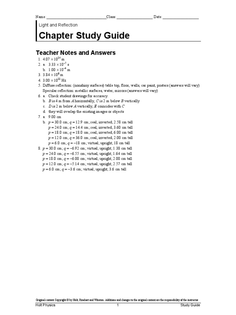 Chapter Study Guide Physics | Download Free PDF | Reflection (Physics) | Mirror